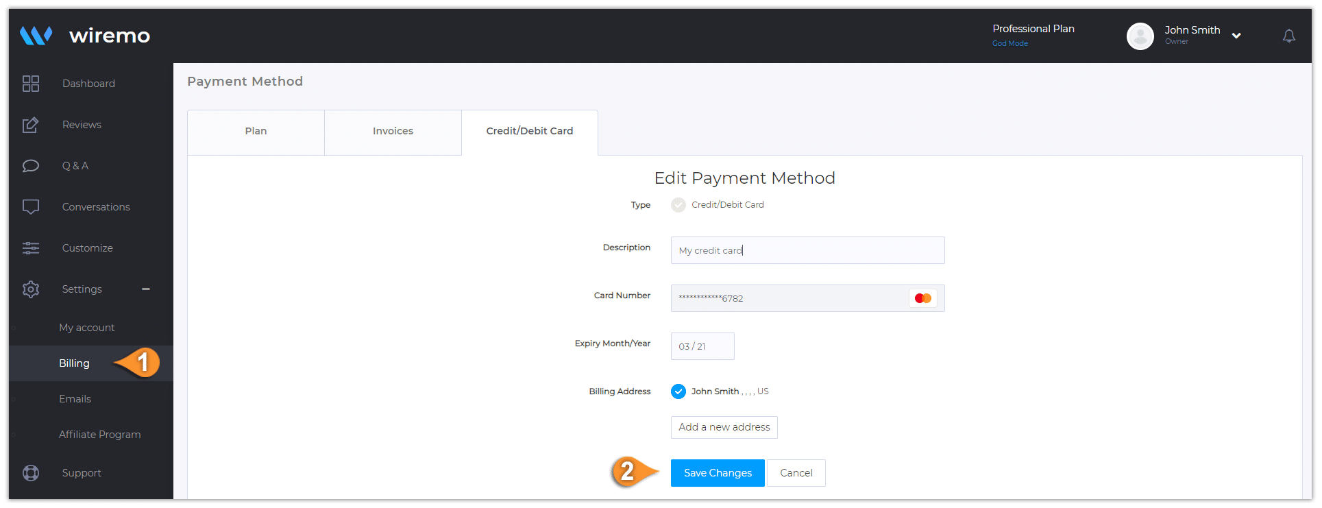 How Can I Change Credit Card Details Wiremo